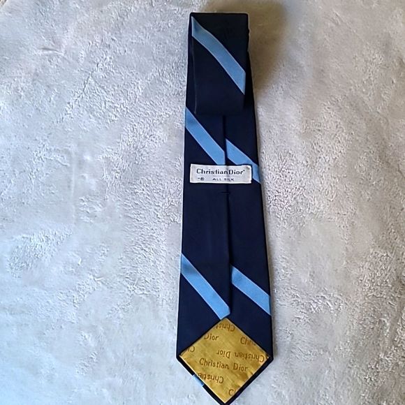 Dior | Accessories | Christian Dior Luxury Designer 0 Silk Repp Striped Tie Navy Light Blue ...